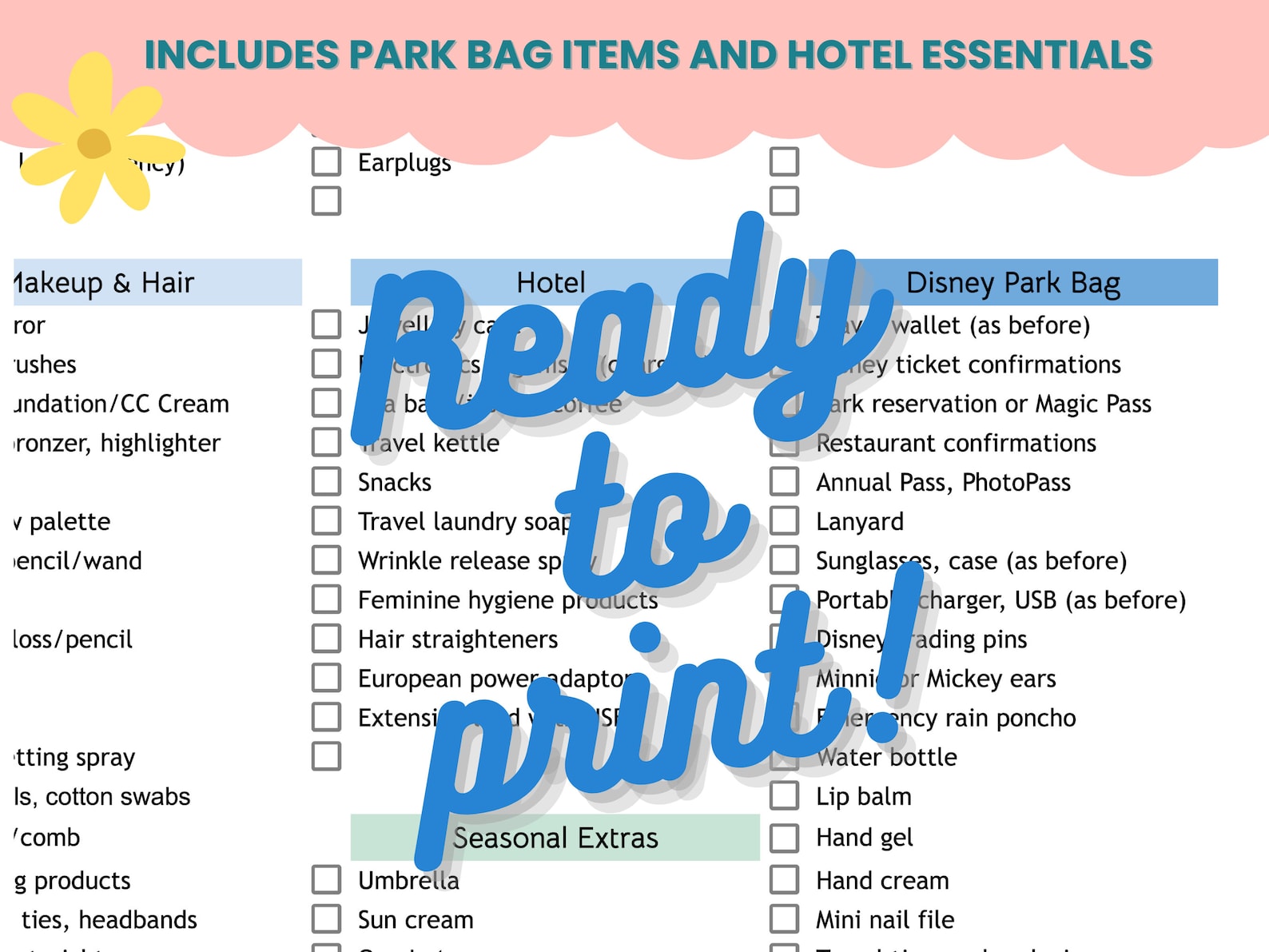 Packing List Disneyland Paris Instant Download Editable Disneyland ...