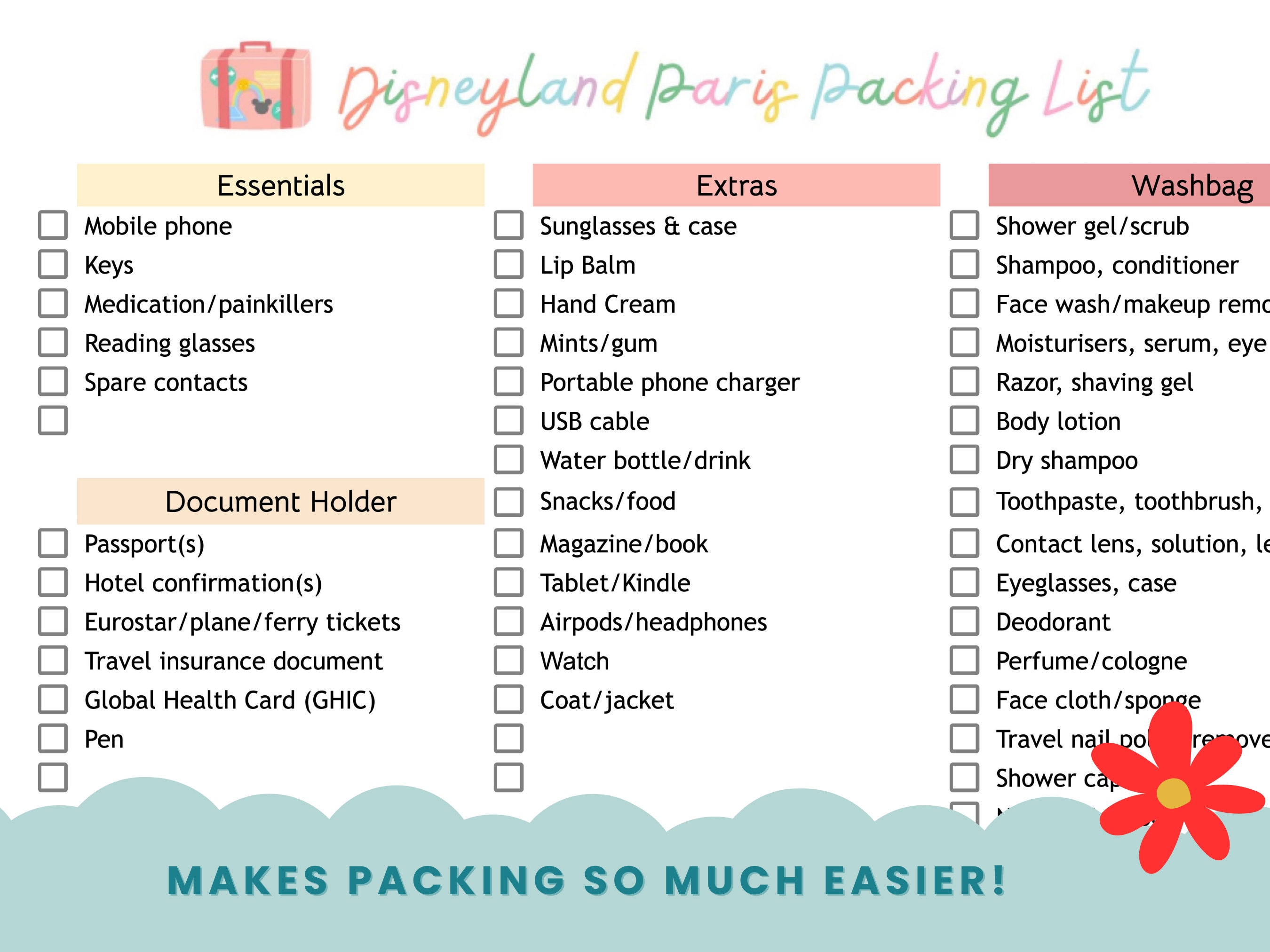 Packing List Disneyland Paris Instant Download Disneyland Paris ...