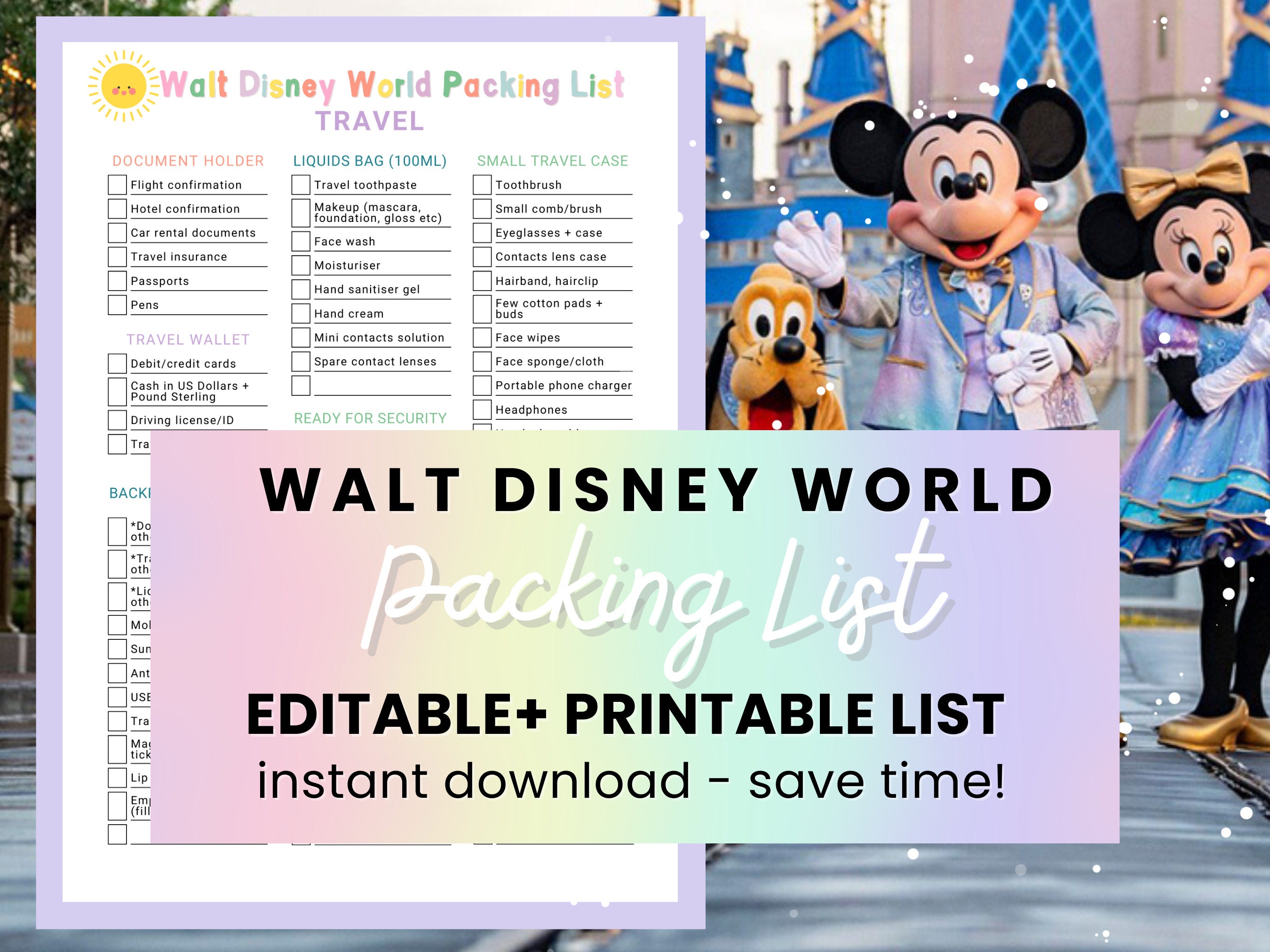 WDW Packing List for Brits Instant Download WDW Packing Checklist ...