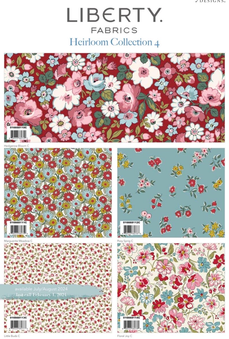 Heirloom Collection 4 Liberty Fabrics Set of 5 Coordinating Floral Fat ...