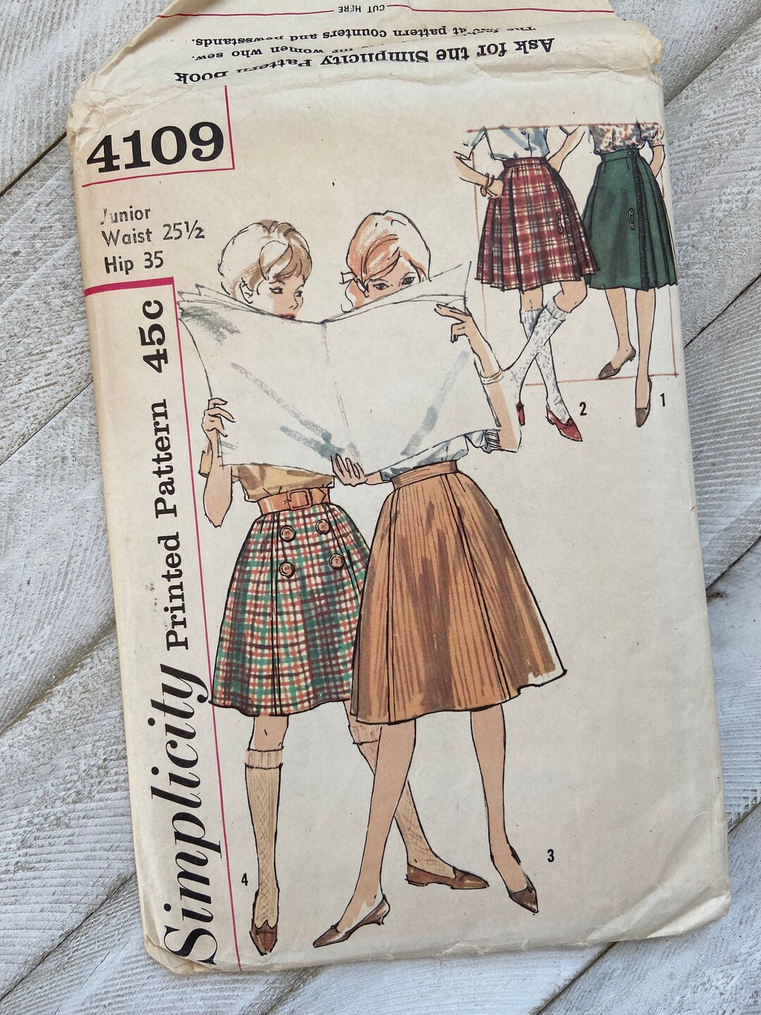 Simplicity 4109 : Vintage Kilt Skirt Junior Size 13 Sewing Pattern ...