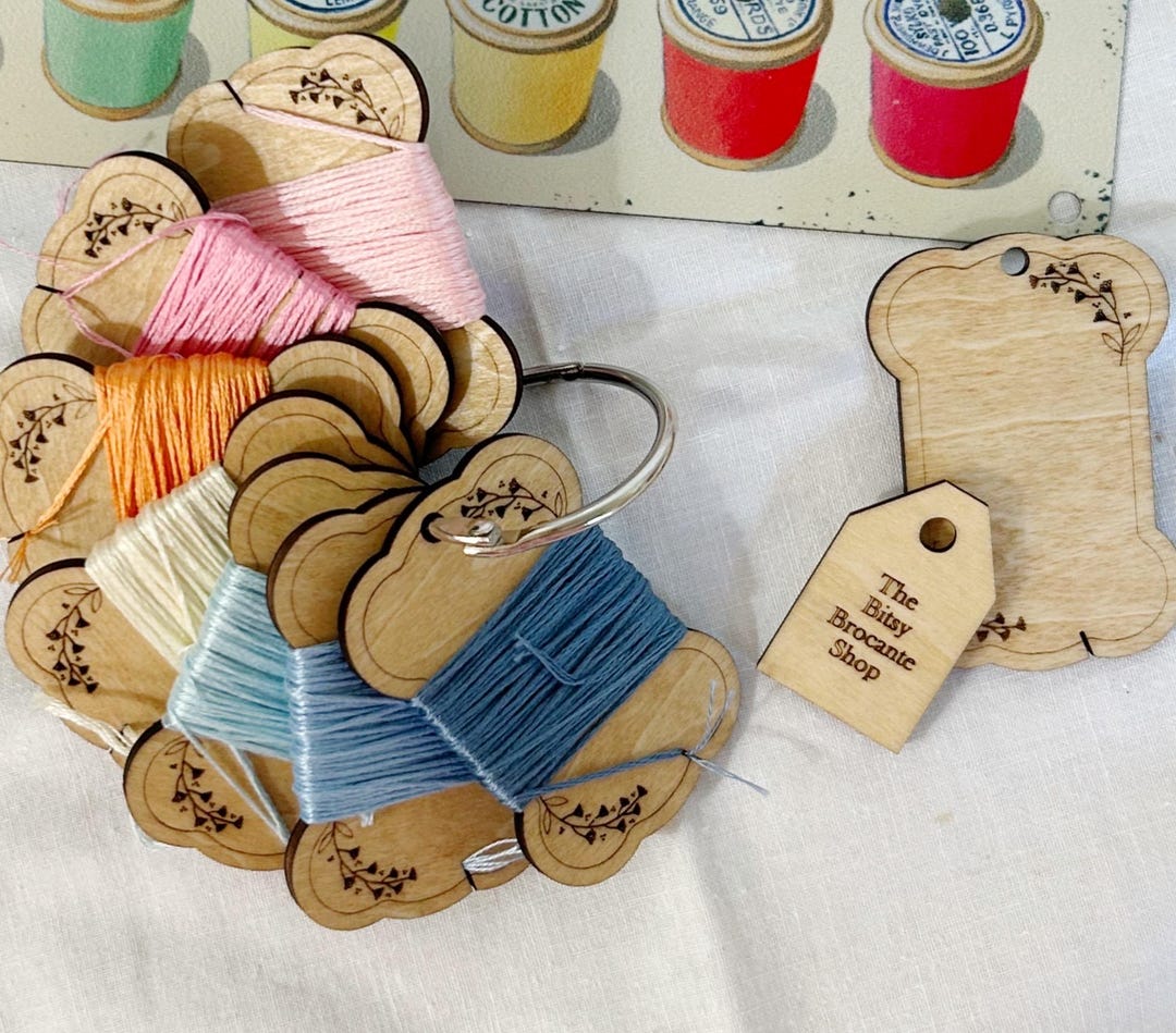 Embroidery Floss Organizer Set - 8 Wooden Floss Spools With Ring OR ...