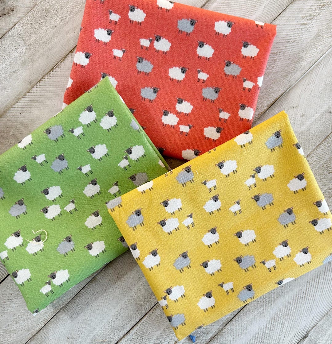 Spring Sheep for Makower UK Fabrics Set of 3 Coordinating Fat Quarters ...