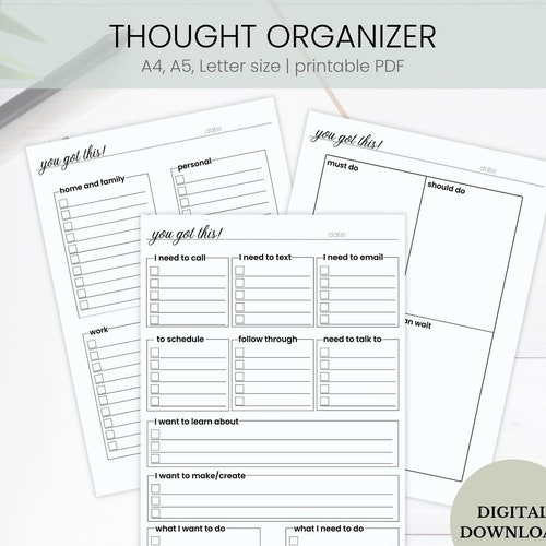 Brain Dump Printable Thought Organizer A4 A5 Letter - Etsy