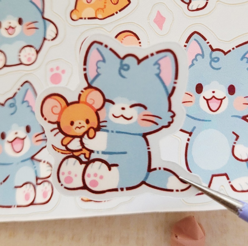 Cat and Mouse Cute Stickers - Etsy