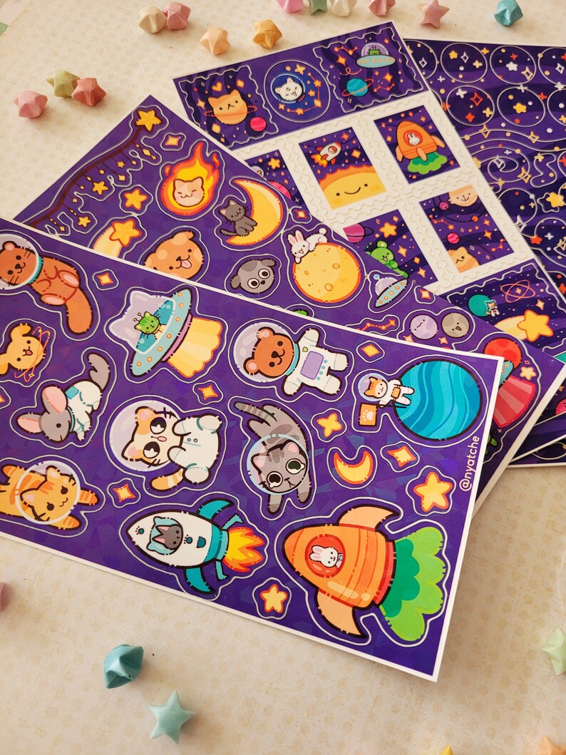 Space Animals Holographic Sticker Sheets - Etsy