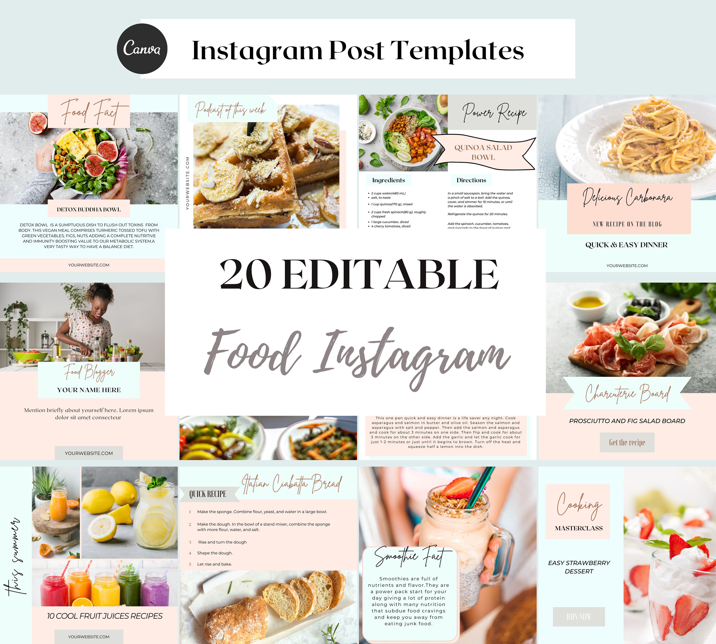 Food Business Blogger Recipe Instagram Post templates for Canva.Food ...