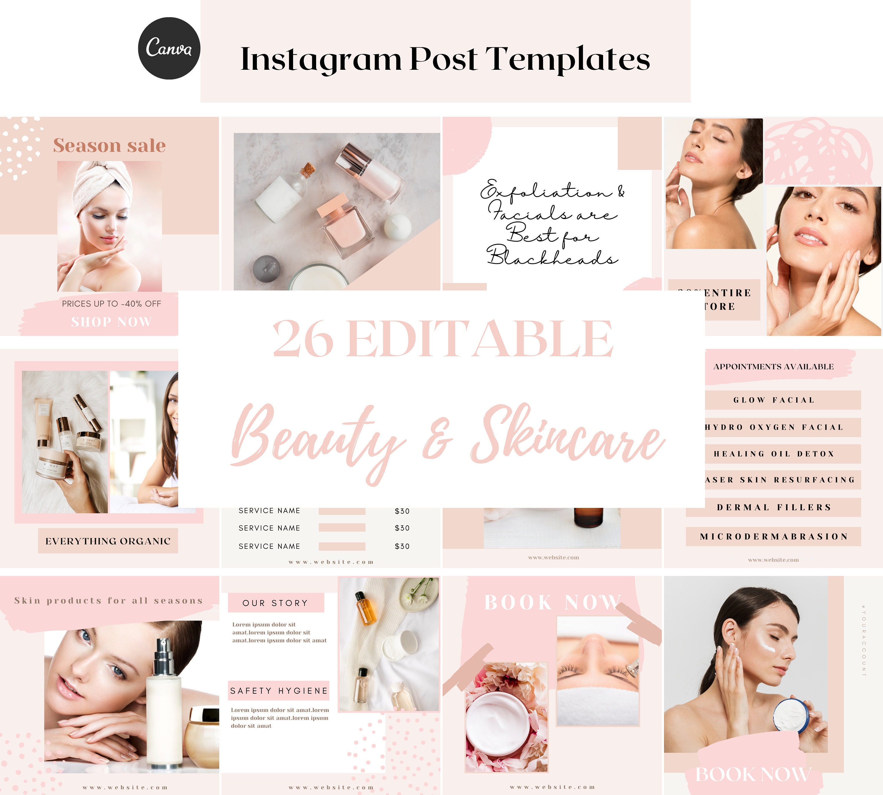 Beauty Instagram post templates.Esthetician social media | Etsy