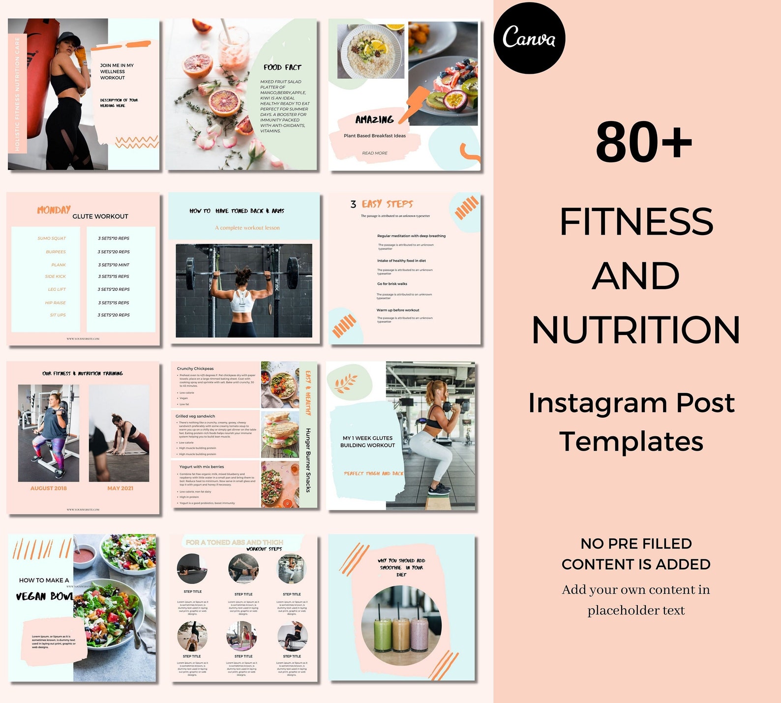 Fitness & Nutrition Instagram Templates. Instagram Post | Etsy