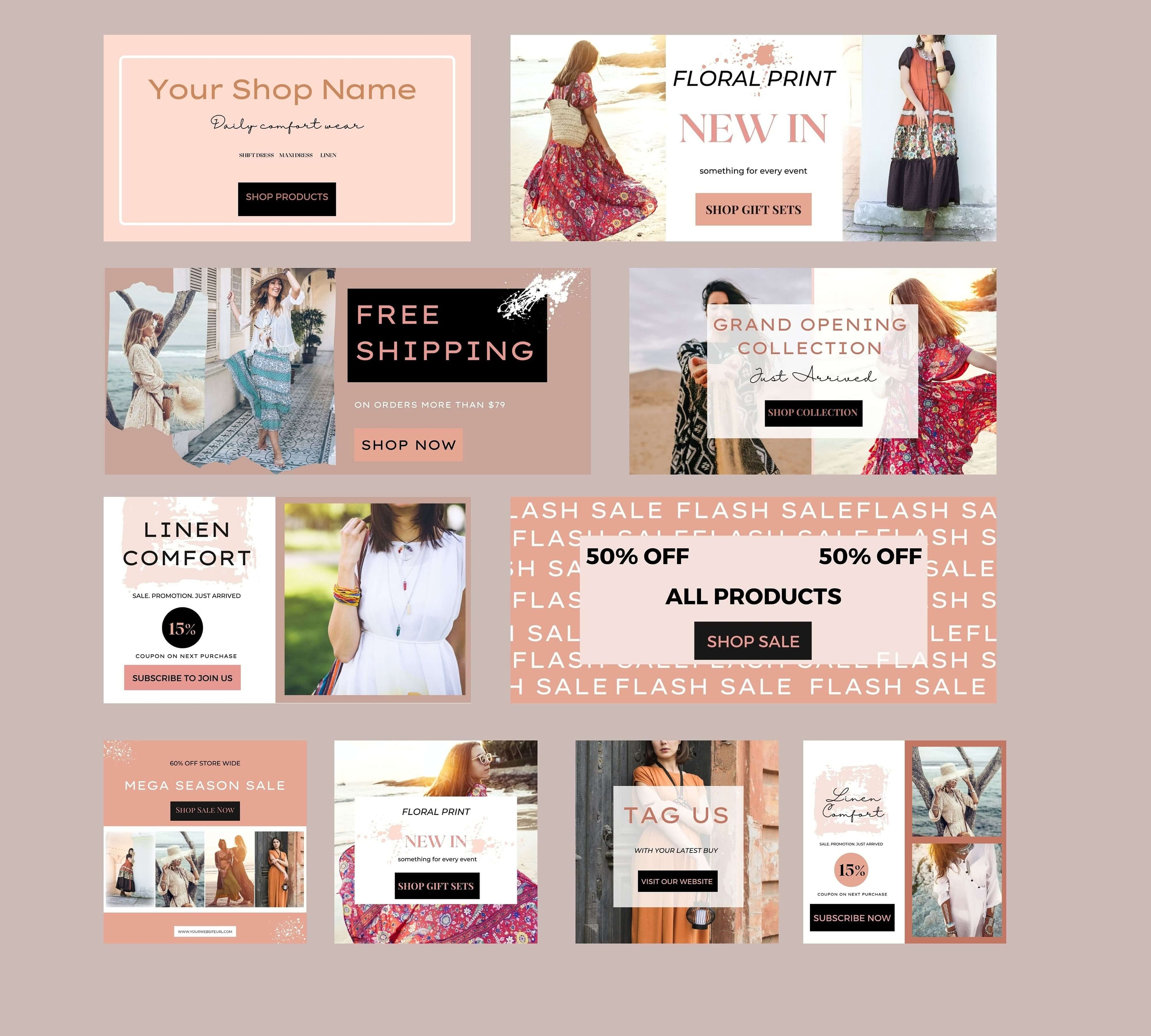 Ecommerce Website Banner Templates. Canva Website Thumbnails. | Etsy