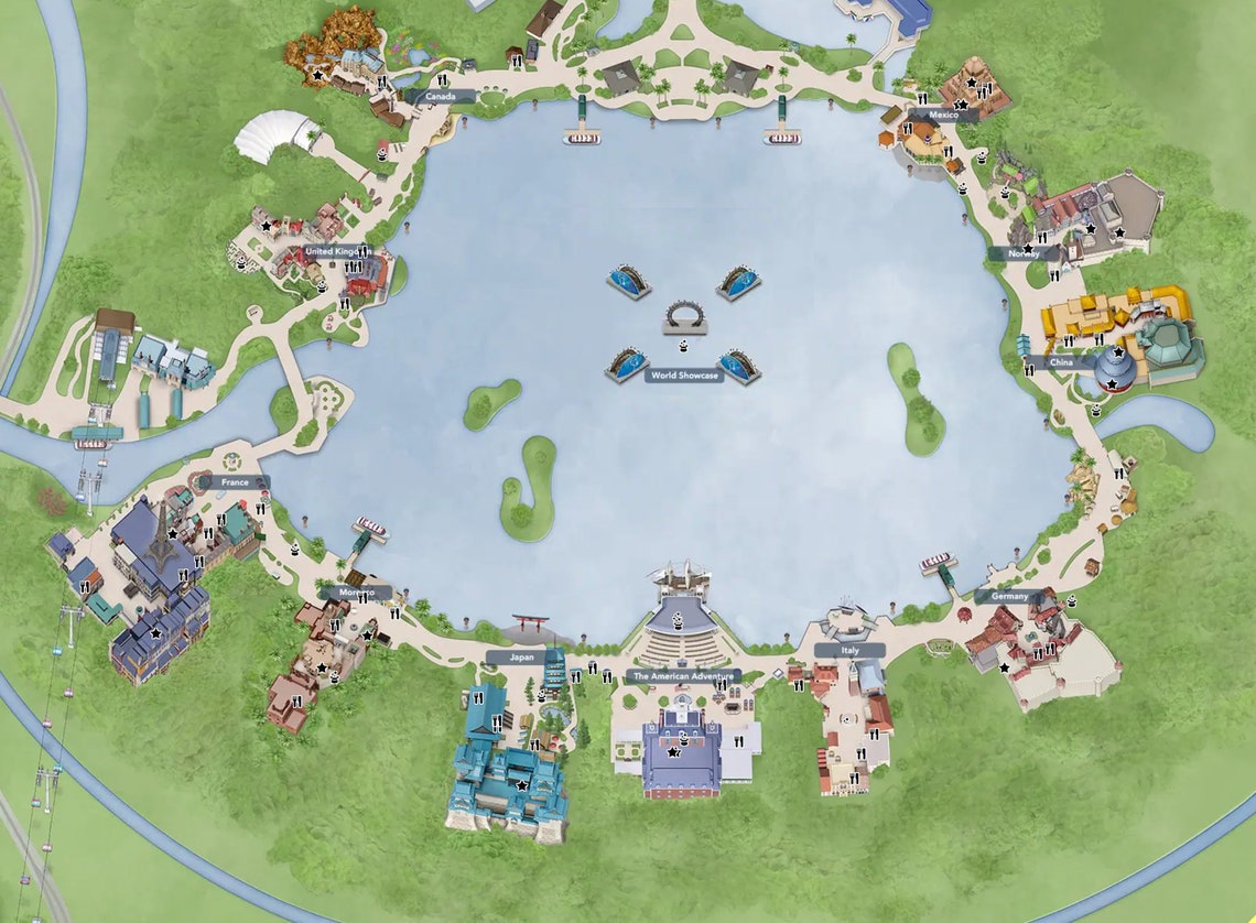 EPCOT Center Park Map, Lands, Pavilions, and Resorts - Etsy