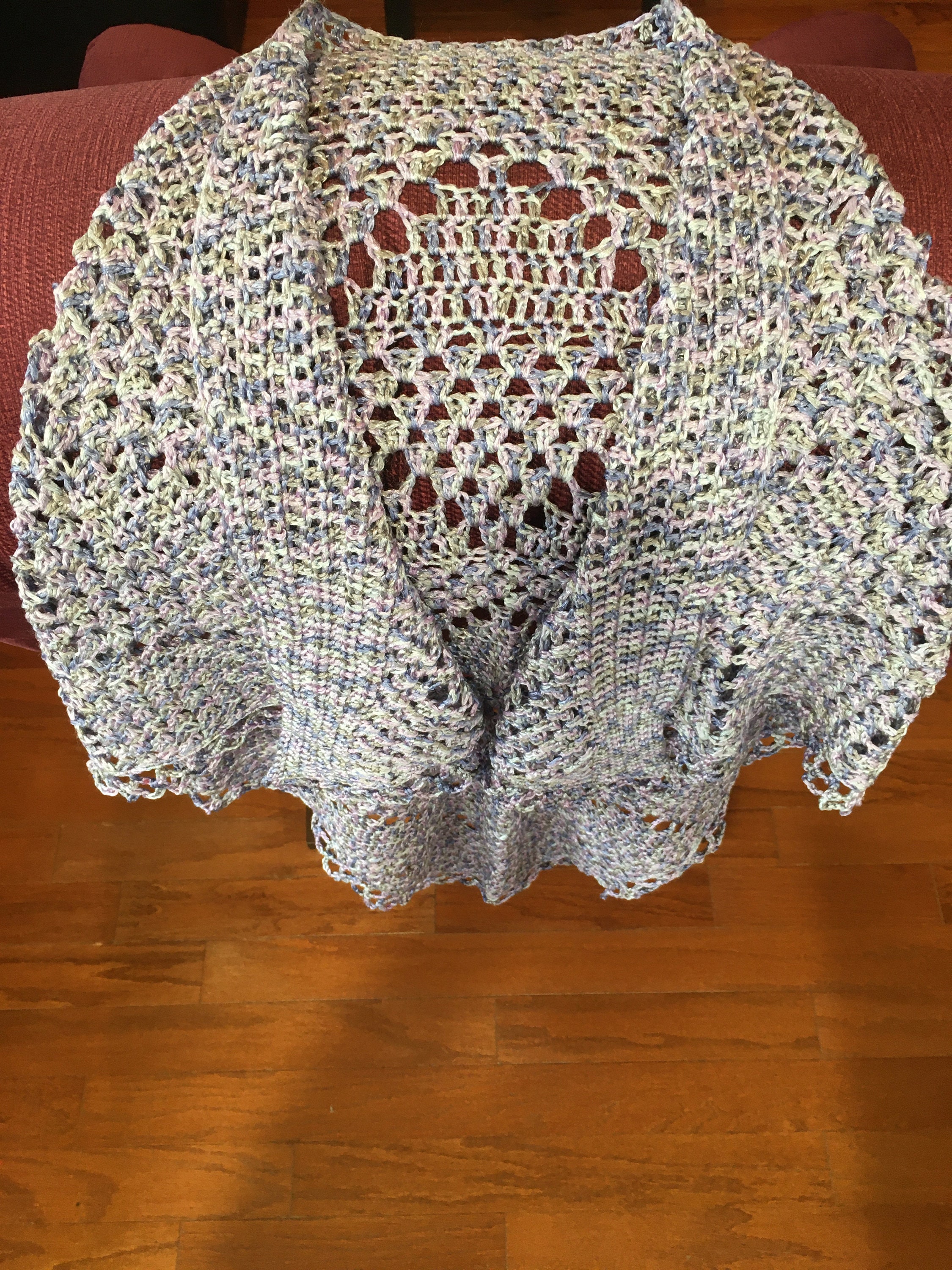 Geometric Crocheted Triangular Recycled/upcycled Silk Shawl in Lavender ...