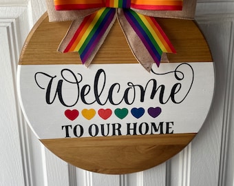 Pride Welcome Wooden Door Hanger All Wood Laser Cut LGBTQ Pride Door ...