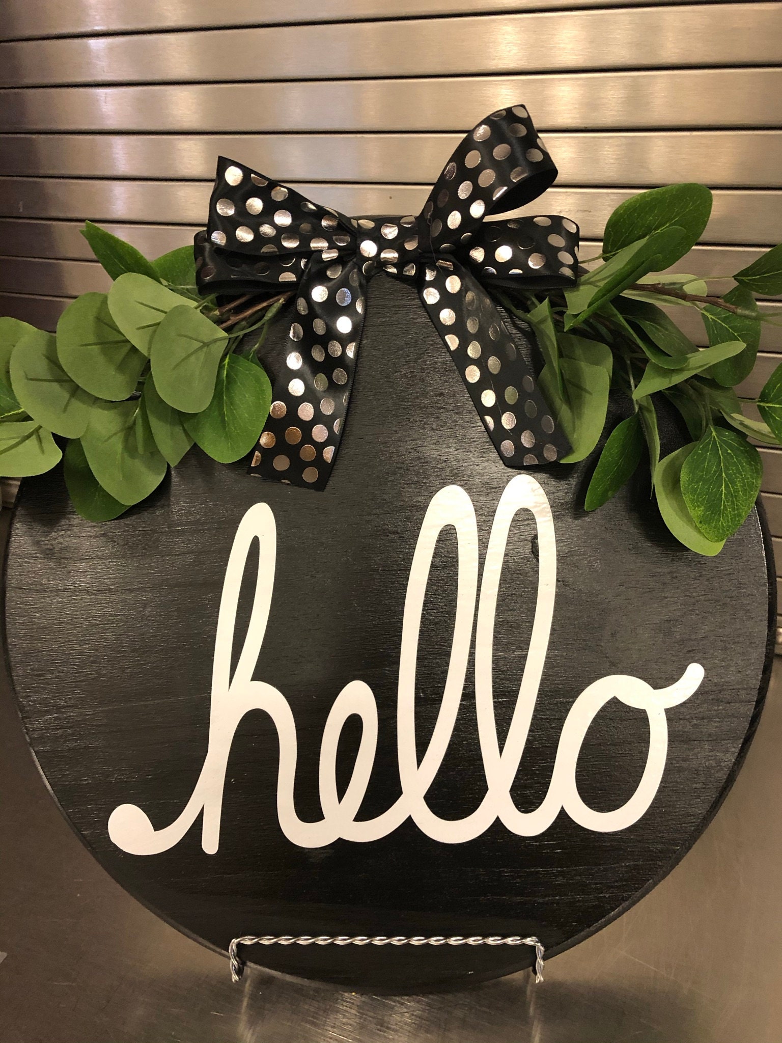Hello Black and White Wood Door Hanger 15 - Etsy