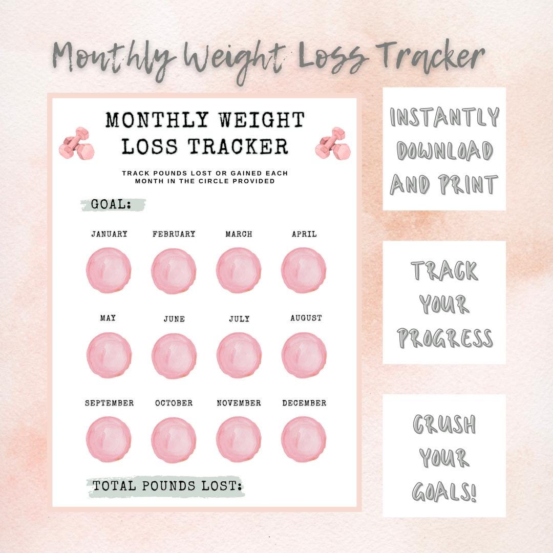 Monthly Weight Loss Tracker Printable Instant Download - Etsy