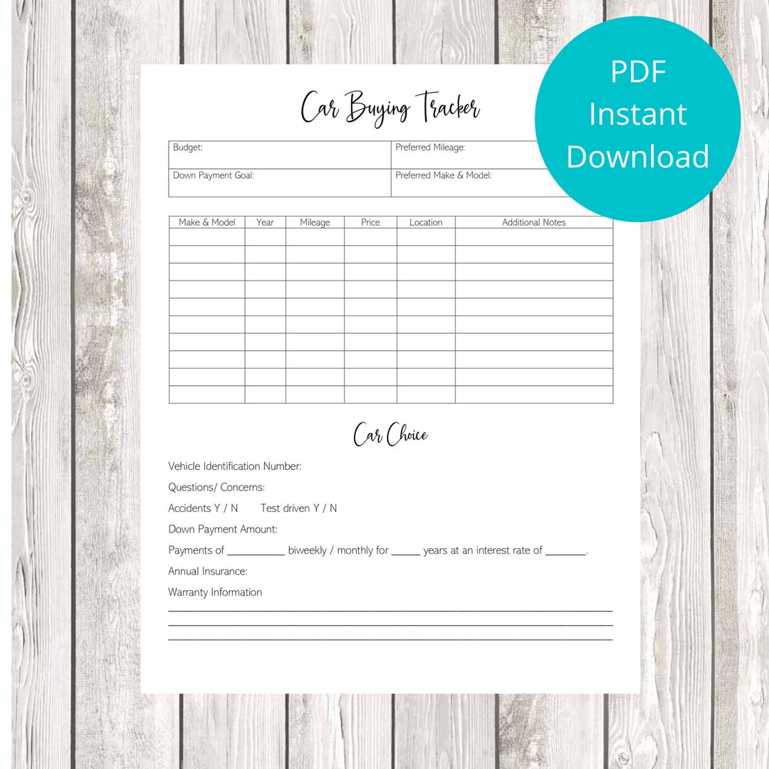 Car Buying Tracker - Budgeting - Car Planner - Car Shopping - Car ...