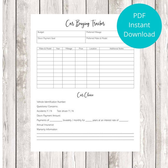 Car Buying Tracker Budgeting Car Planner Car Shopping - Etsy