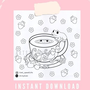Frog in A Teacup Coloring Page for Kids and Adults / Digital - Etsy