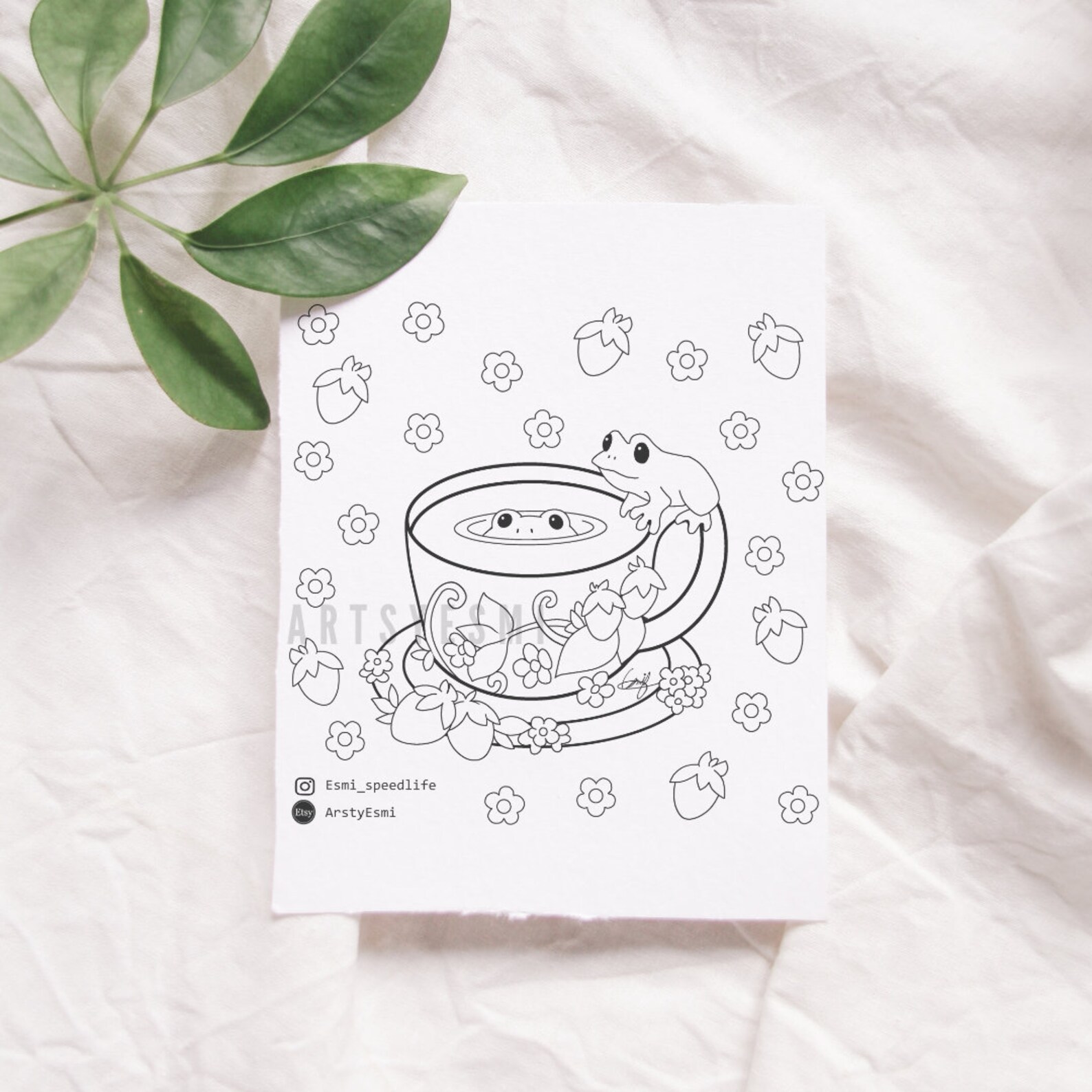 Frog in A Teacup Coloring Page for Kids and Adults / Digital - Etsy