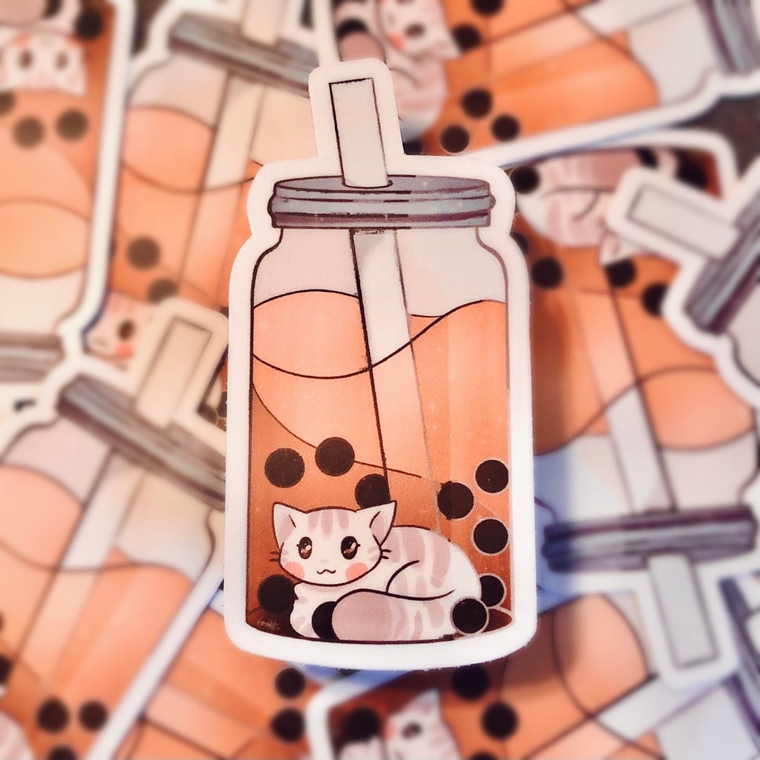 Boba Cat Sticker / Durable Vinyl Protects Your Stickers From - Etsy