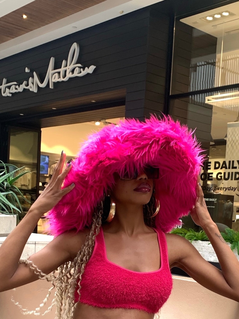 Vibrant Pink Faux Fur Floppy Hat / Festival Hat / Fake Fur Hat / Fuzzy ...