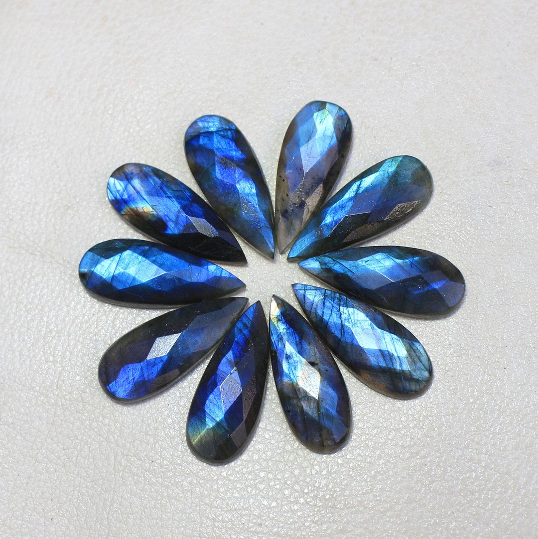 10X25X5.5 MM Blue Labradorite Teardrop Beads/ One Side Cut Gemstone ...