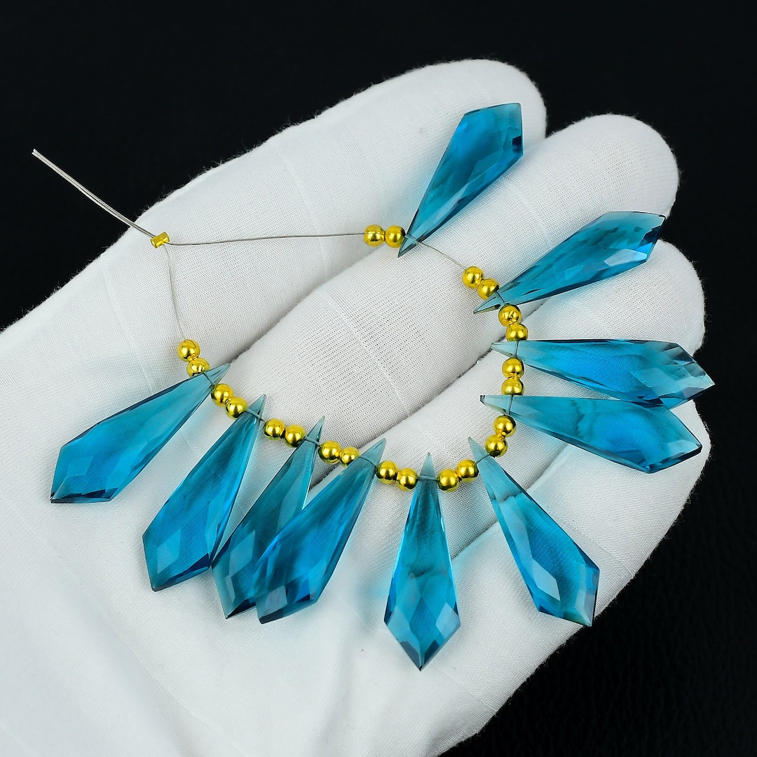 London Blue Topaz Hydro Quartz Briolette Strand: 10 Faceted Gemstone ...
