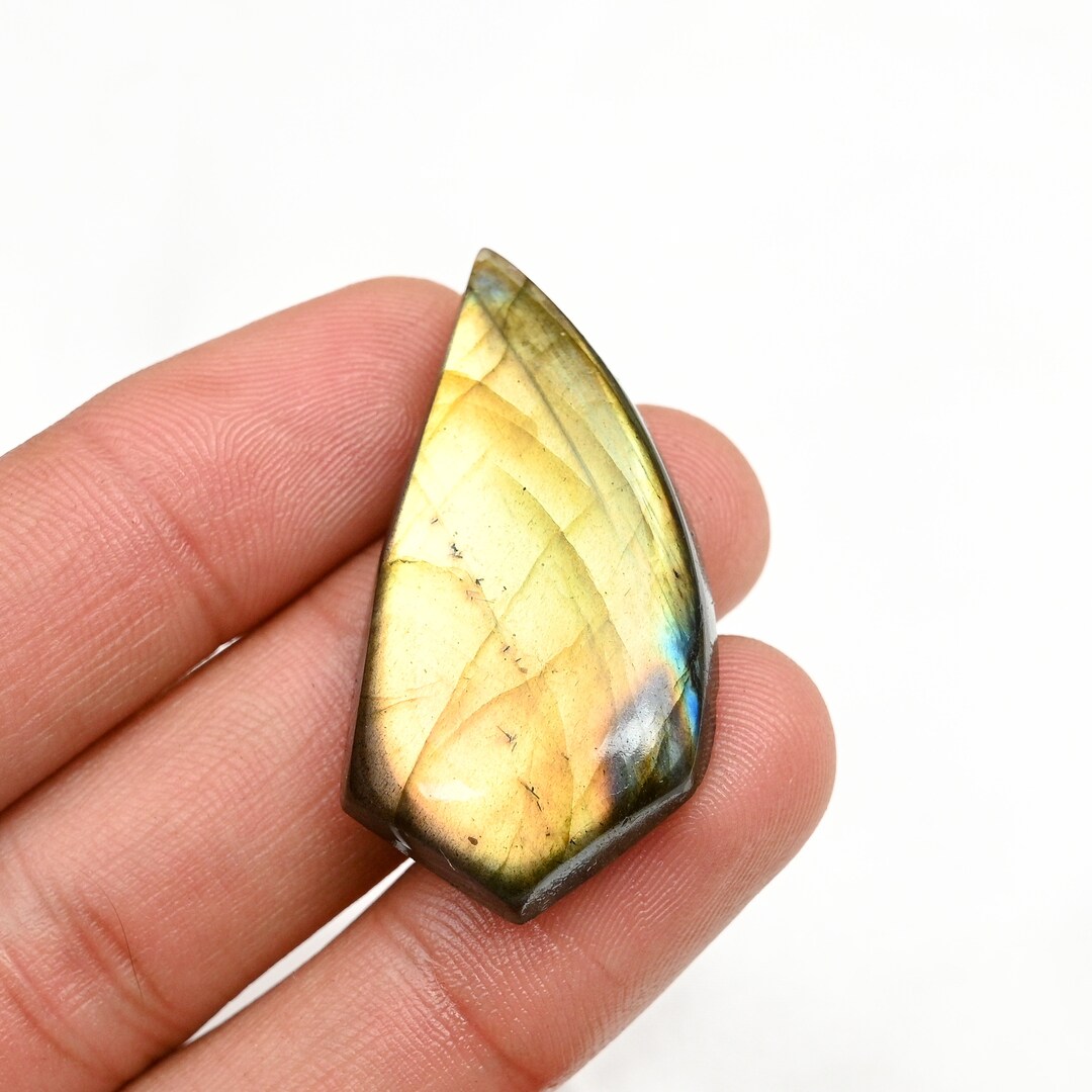 Handmade Yellow Flash Labradorite Cabochon: Fancy Gemstone (22X44X7 MM ...