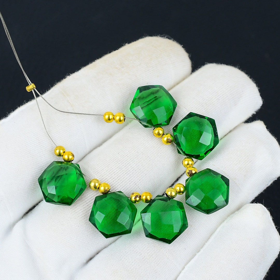 Emerald Hydro 6 Piece Hexagon Strand 12X12X5 MM Briolette Checker Cut ...