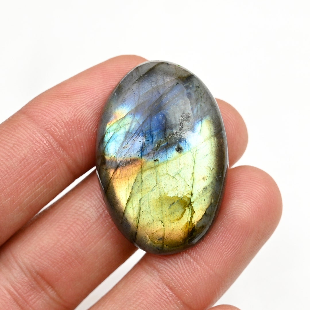 Yellow Multi Fire Labradorite Cabochon: Oval Loose Stone (25X38X8 MM ...