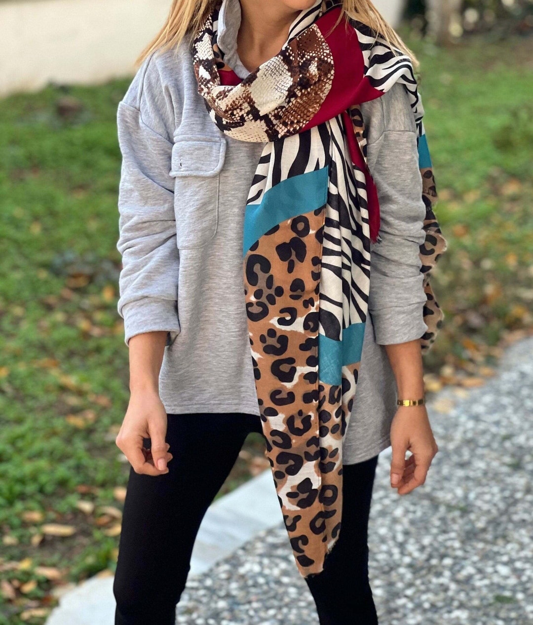 Animal Print Cotton Scarf: Leopard, Zebra, Snake Pattern - Etsy
