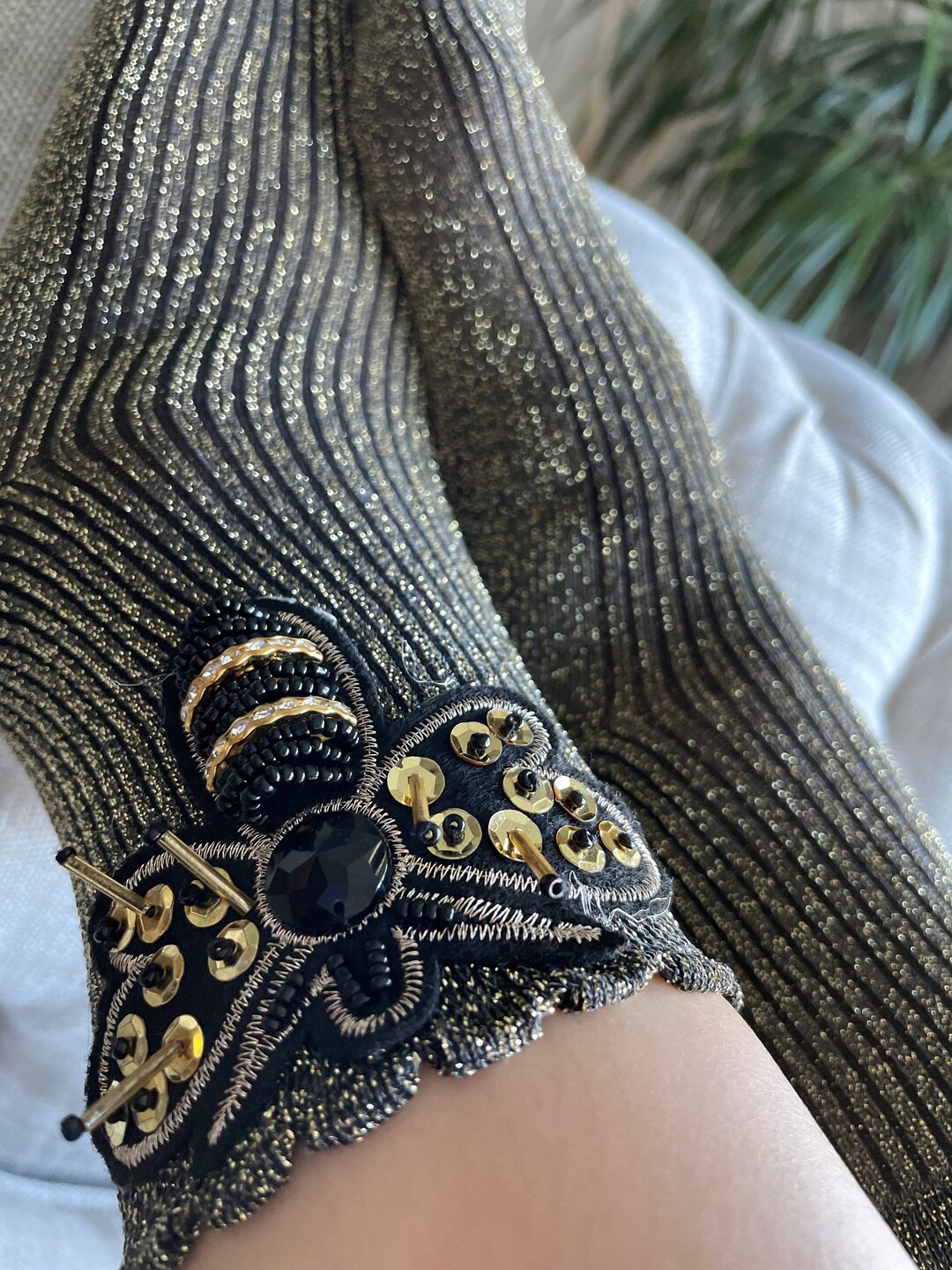 Gold Black Bee Embellished Cotton Socks-handmade Novelty Mesh Socks - Etsy
