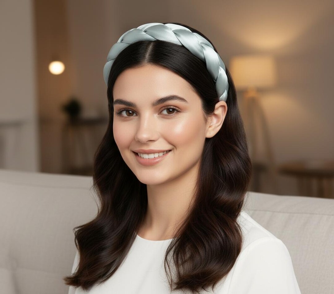 Light Blue Satin Braided Headband: Classic Women's Hair Accessory - Etsy