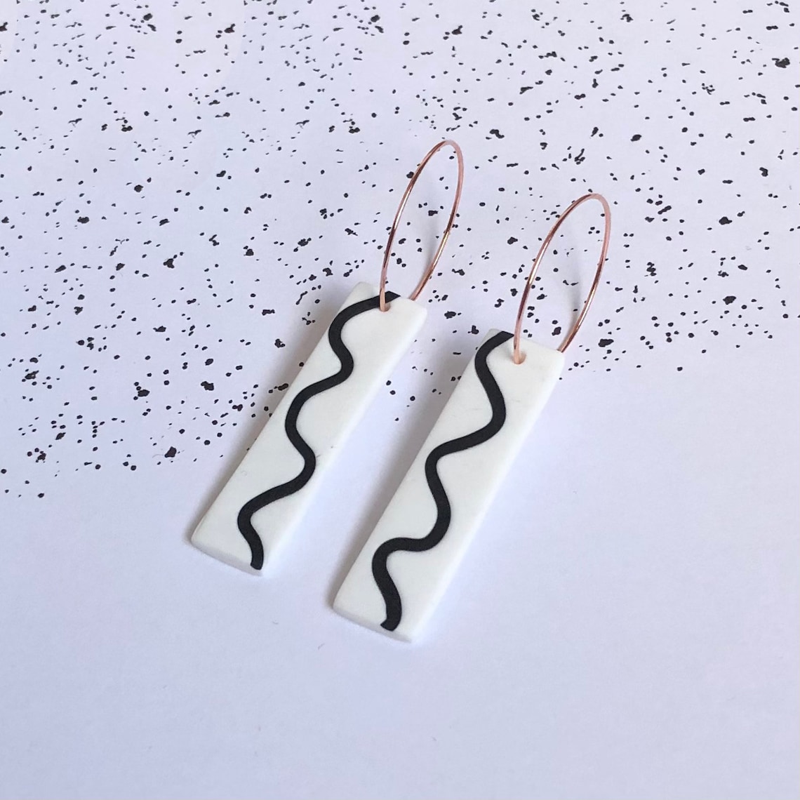 White and Black Abstract Wavy Squiggle Rectangle Handmade - Etsy