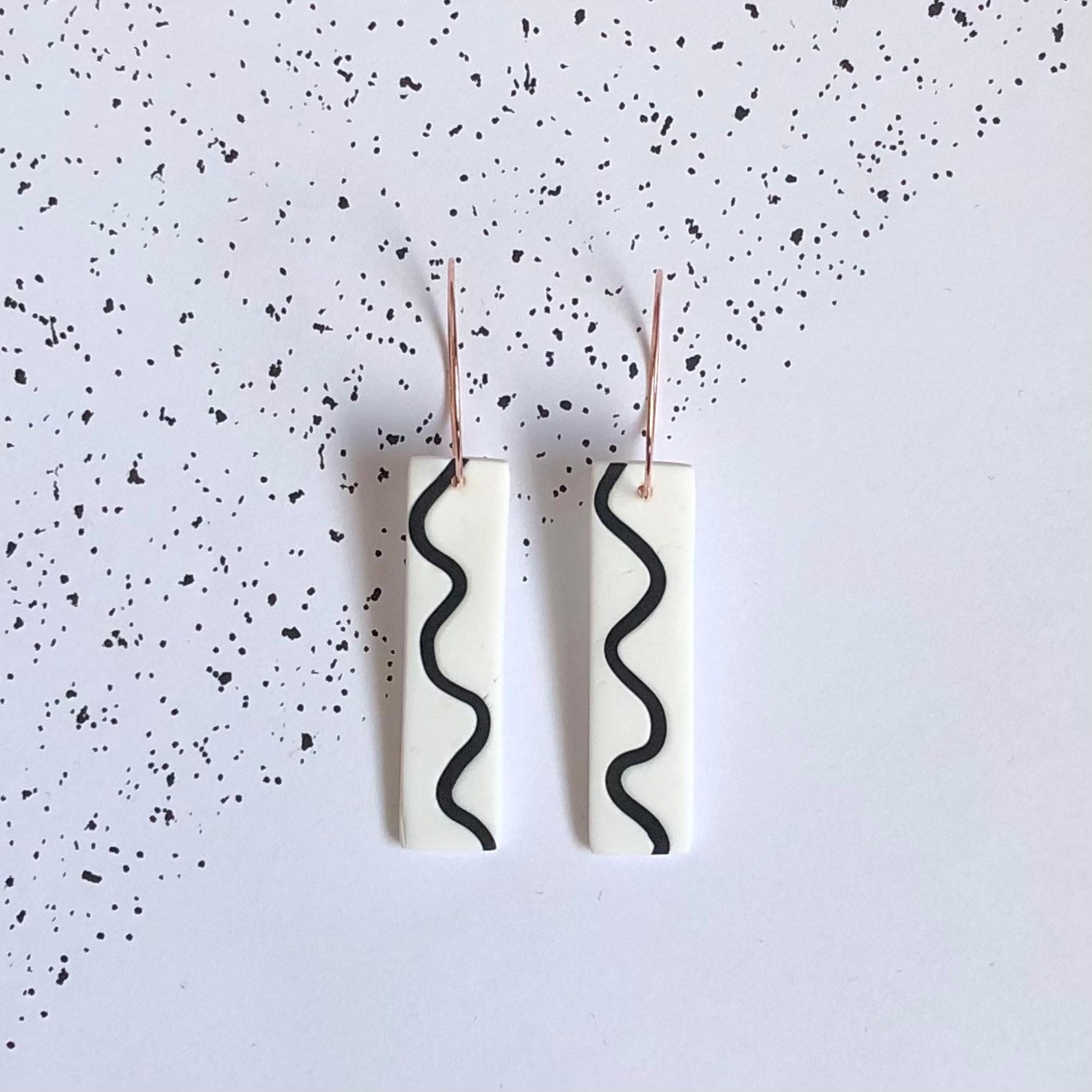 White and Black Abstract Wavy Squiggle Rectangle Handmade - Etsy