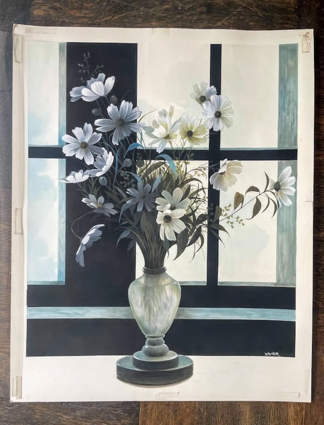 Original 1970s White Flowers Illustration Art Signed Xavier - Etsy