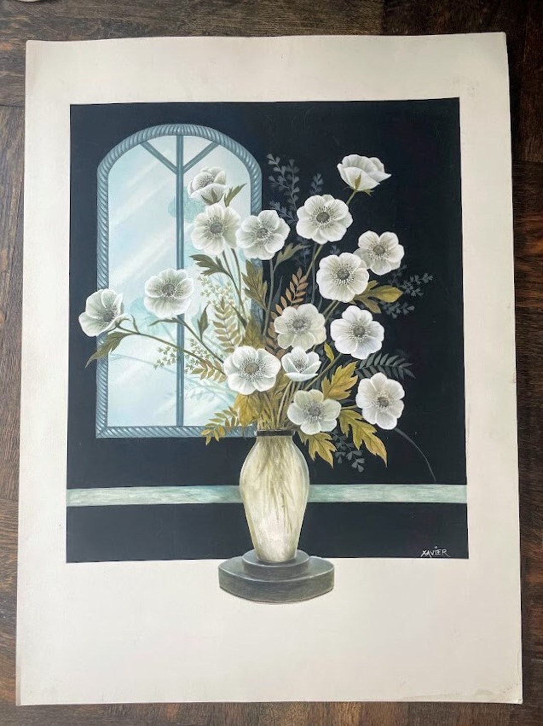 Original 1970s White Flowers Illustration Art Signed Xavier - Etsy