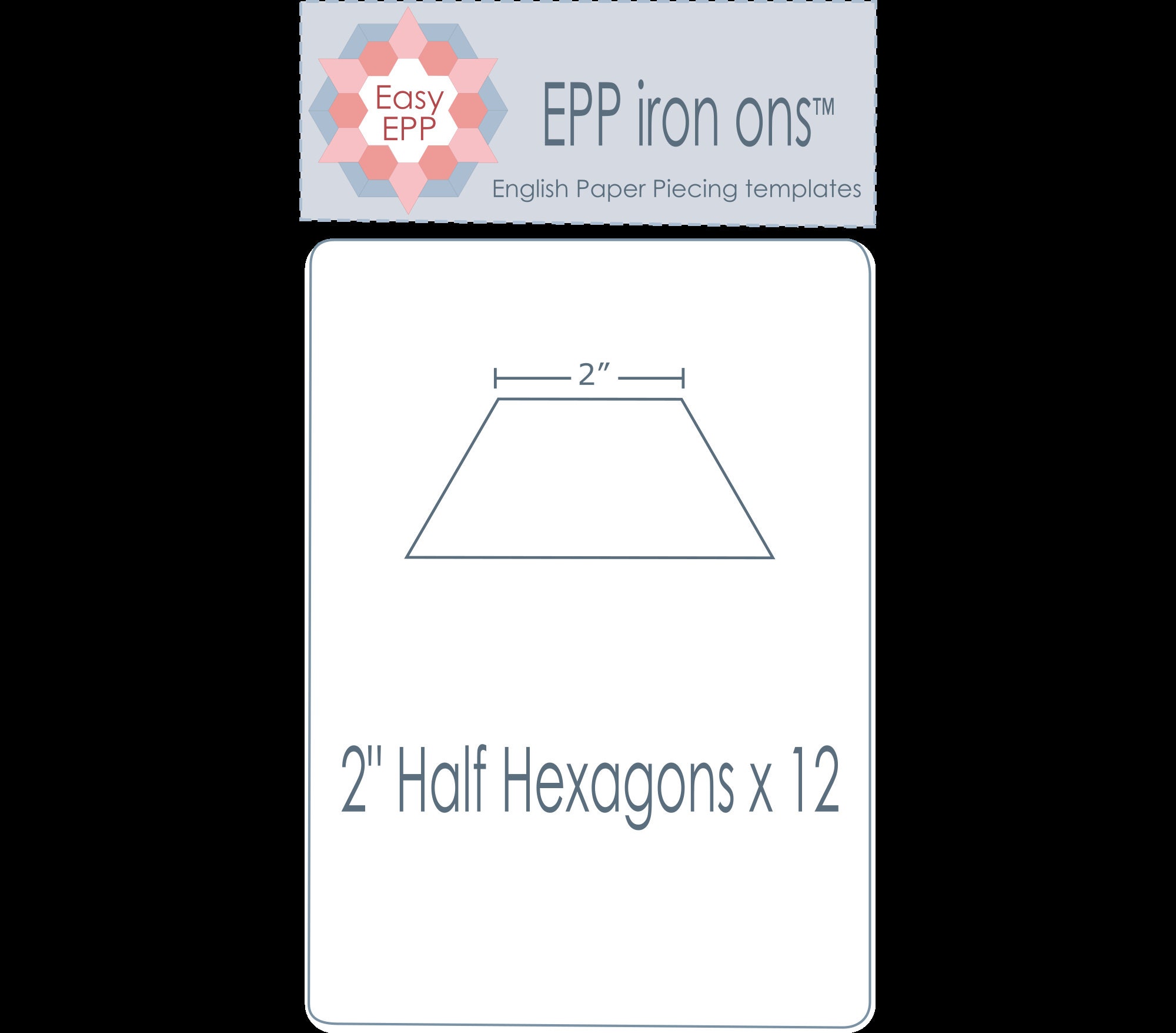 Half Hexagon 2" - EPP Templates - Cut Files for English Paper Piecing ...