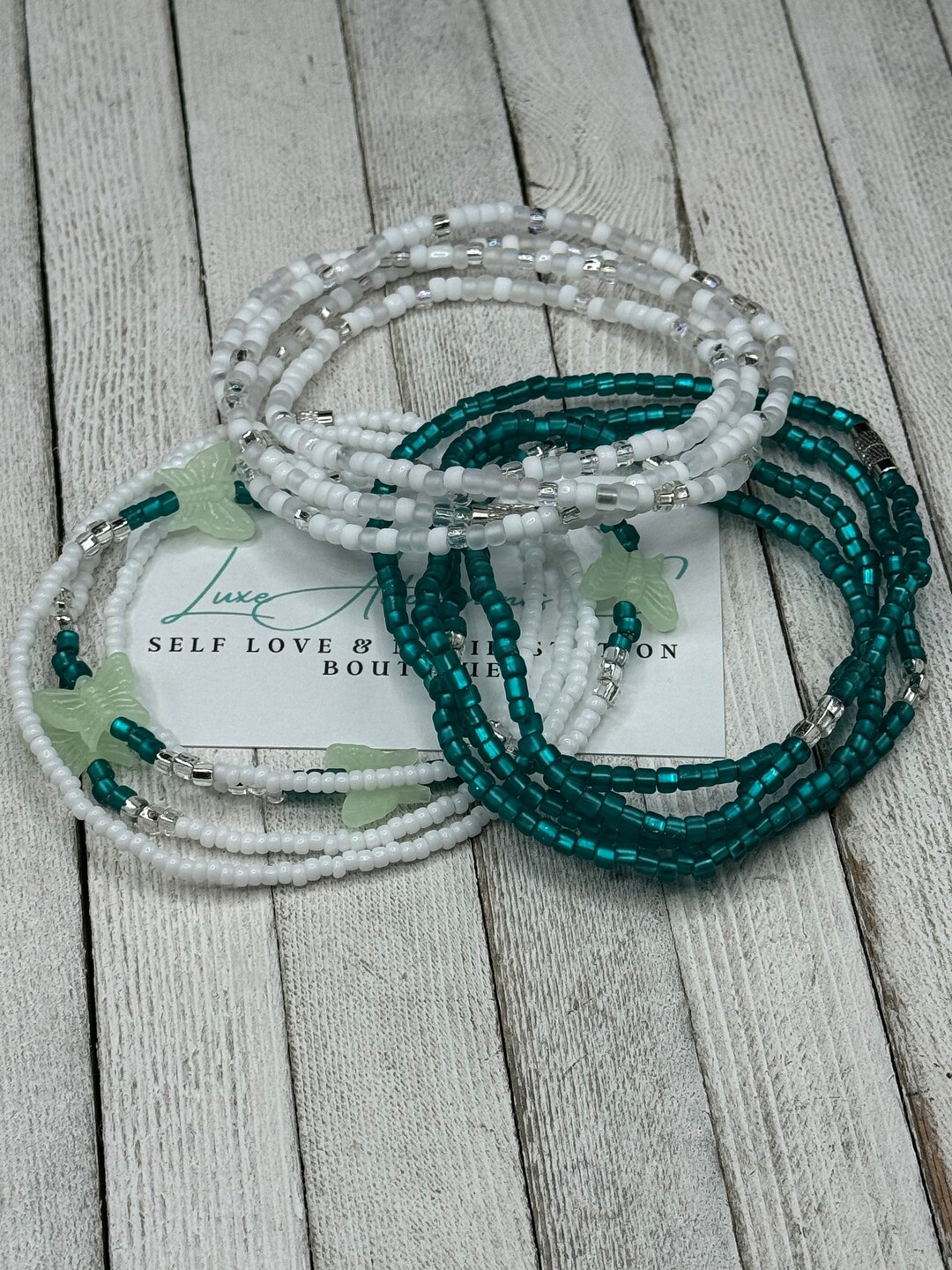Waist Beads (set of 3) - Glowing Butterflies - Teal and Clear Waist ...