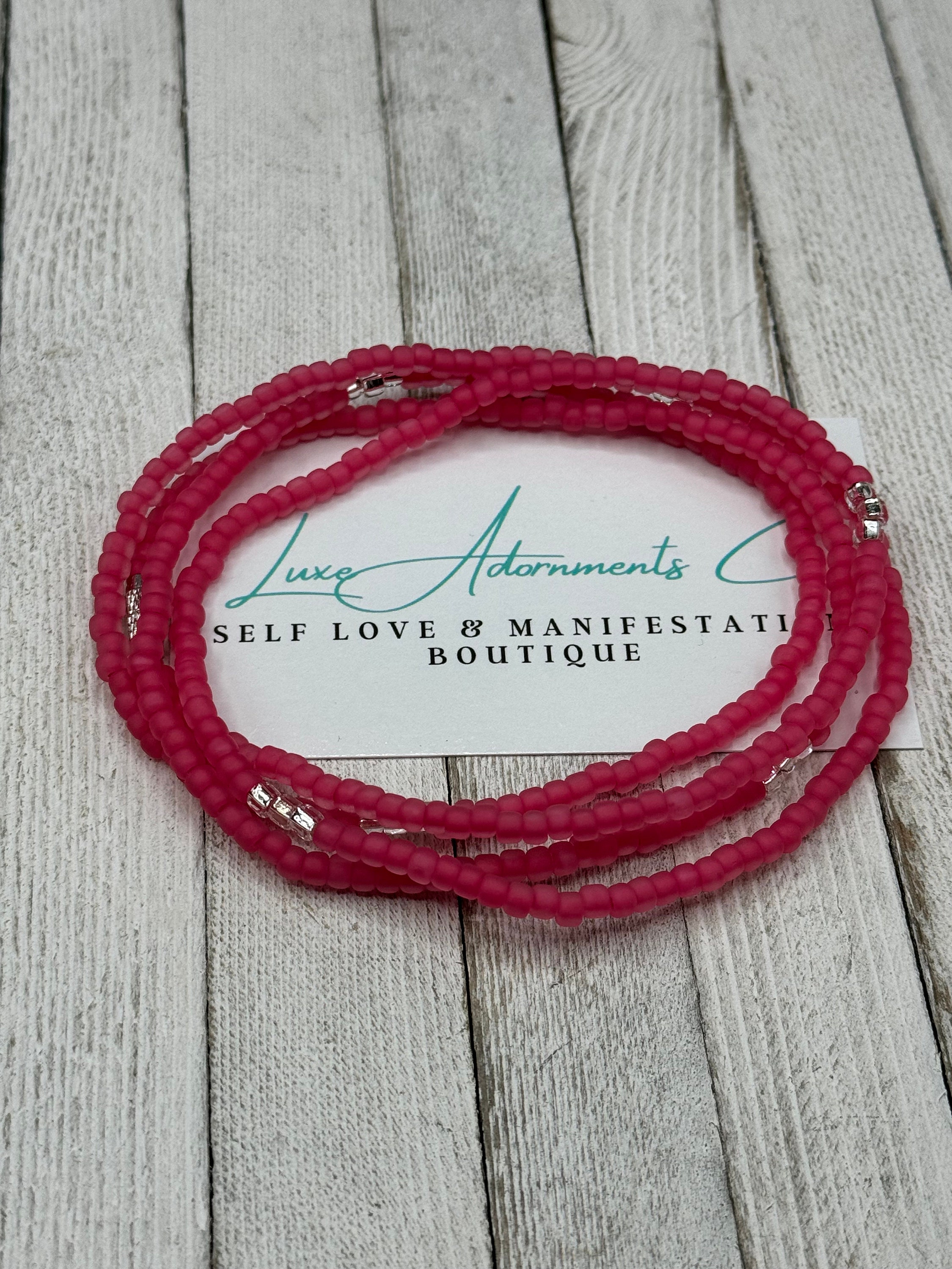 3 Waist Beads Set - Stretch W/clasp - Belly Chains Stack - White - Pink ...