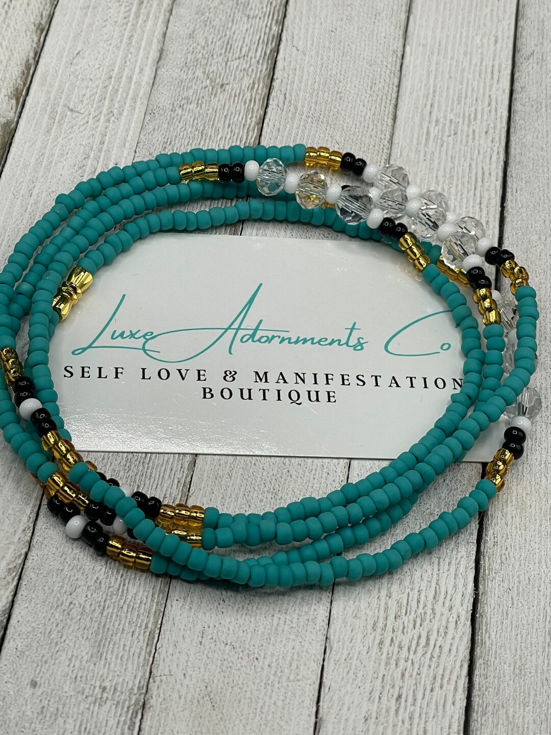 Luxe Babe Waist Beads Set - Handmade Belly Chain - Matte Turquoise and ...