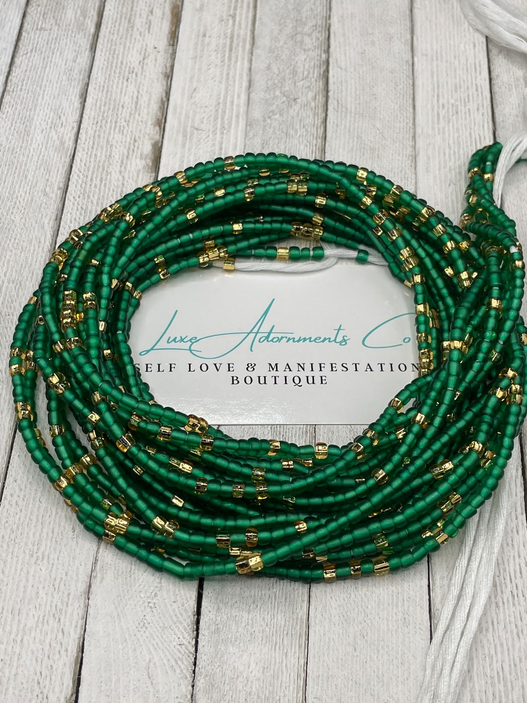 Abundance Waist Beads - Green and Gold African Waistbeads Handmade on ...