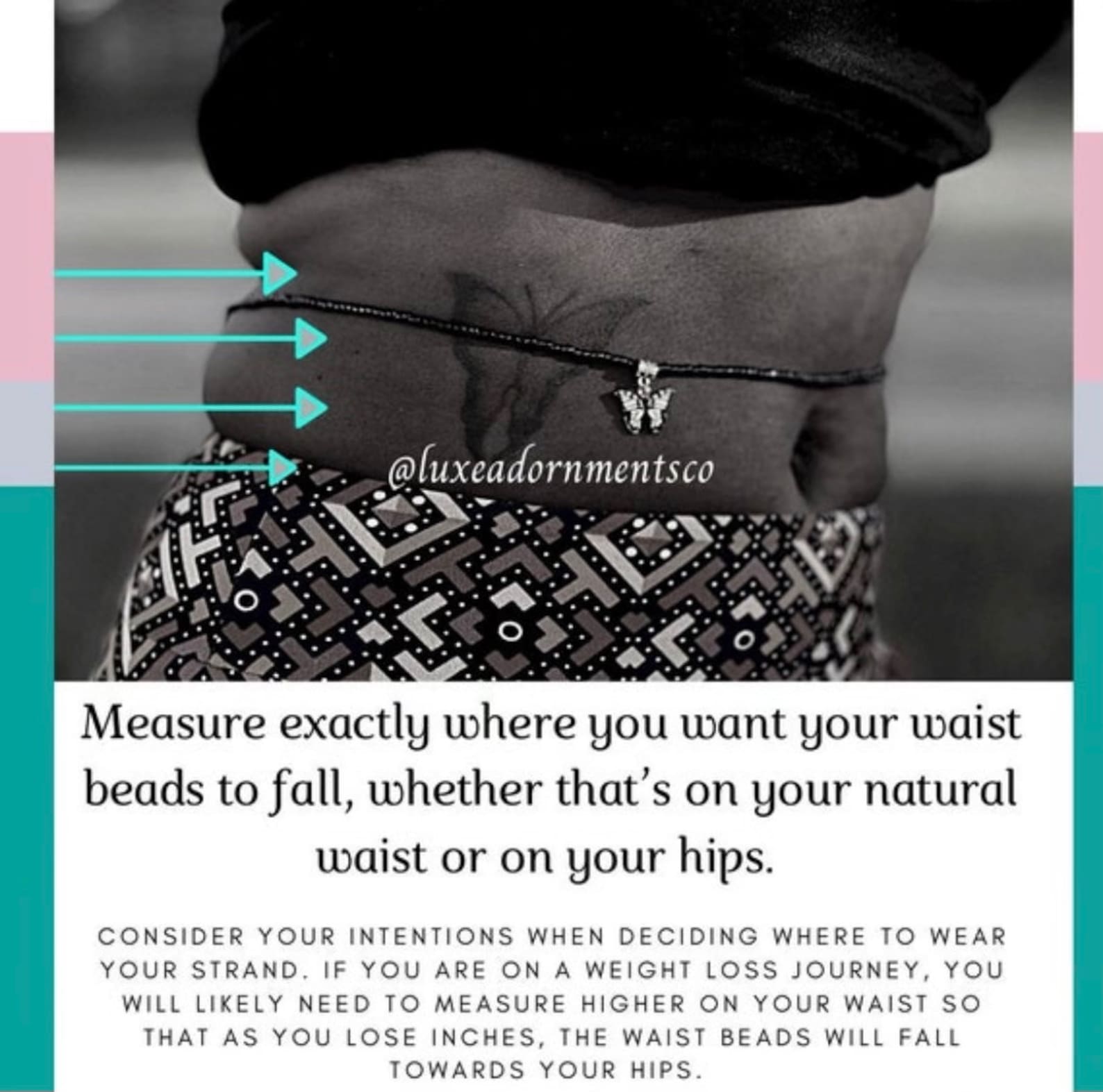 3 Waist Beads Set - Stretch W/clasp - Belly Chains Stack - White - Pink ...