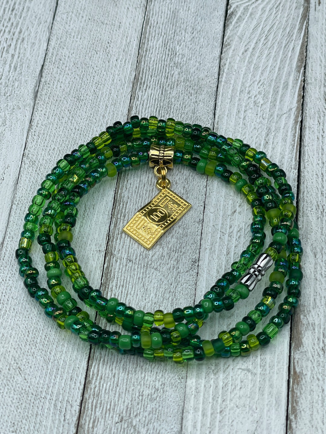 Money + Prosperity Waist Bead - Green Mix Waist Beads W/ Money Charm ...