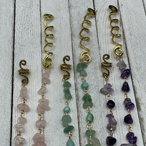 Gemstone Loc Jewelry Crystal Dreadlock Coils Braid Cuff Black Owned Hair Accessories Rose Quartz ...