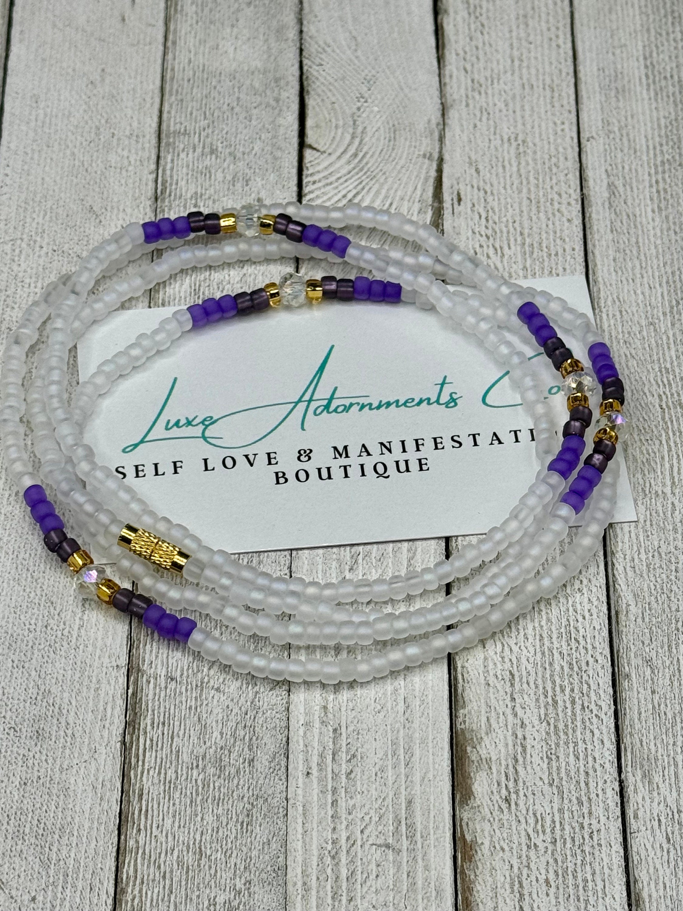 Crown Chakra Waist Beads Set - Purple Waist Bead Chain - Stretch Body ...