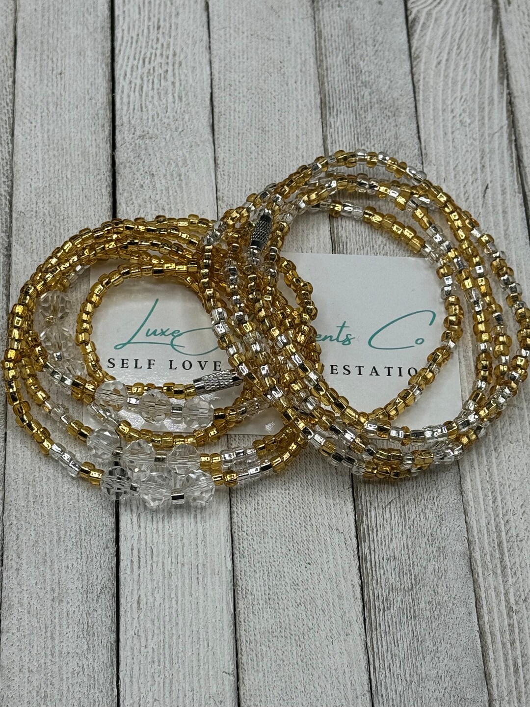 Prosperity Waist Beads Set - Gold Belly Bead - Weight Loss Tracker ...