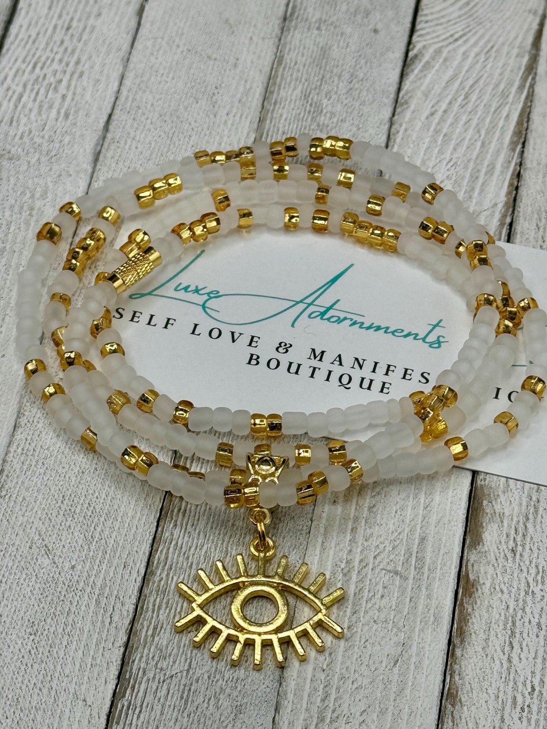 Evil Eye Waist Beads | Clear | Gold - Removable Stretch Belly Chain ...