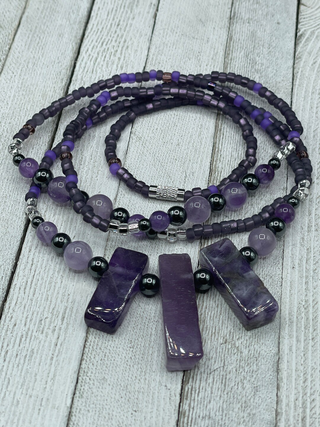 Genuine Amethyst + Hematite Waist Beads Set (3) - Waist Bead - Healing ...