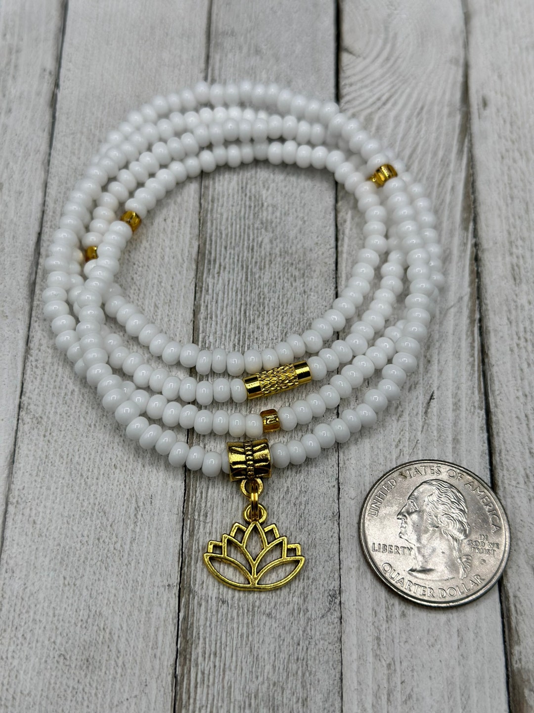 Lotus Waist Bead White Gold Waist Beads W/ Lotus Charm - Etsy